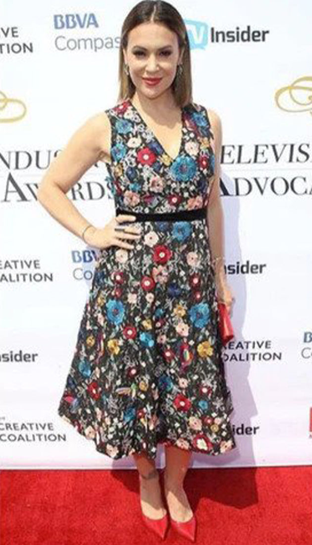 Alyssa Milano Wearing Onna Ehrlich Ruby Bag